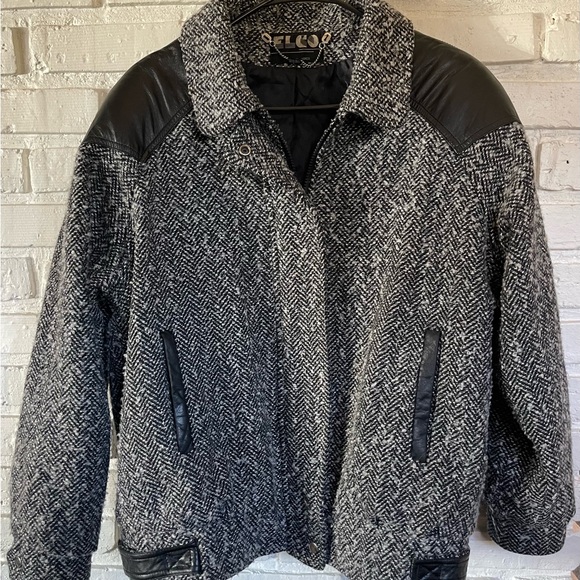 Elco | Jackets & Coats | Vintage 8s Elco Wool Tweed Jacket W Leather ...
